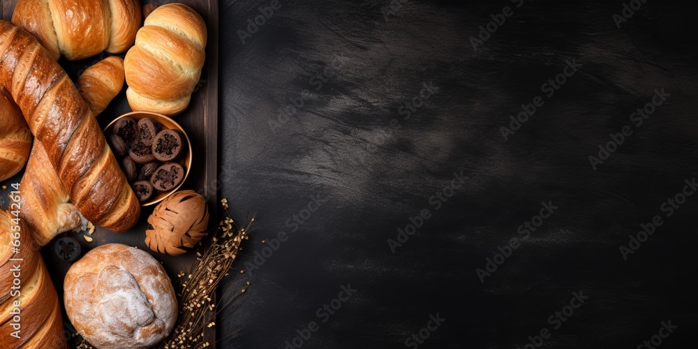 Bakery - various kinds of breadstuff. Bread rolls, baguette, bagel ...