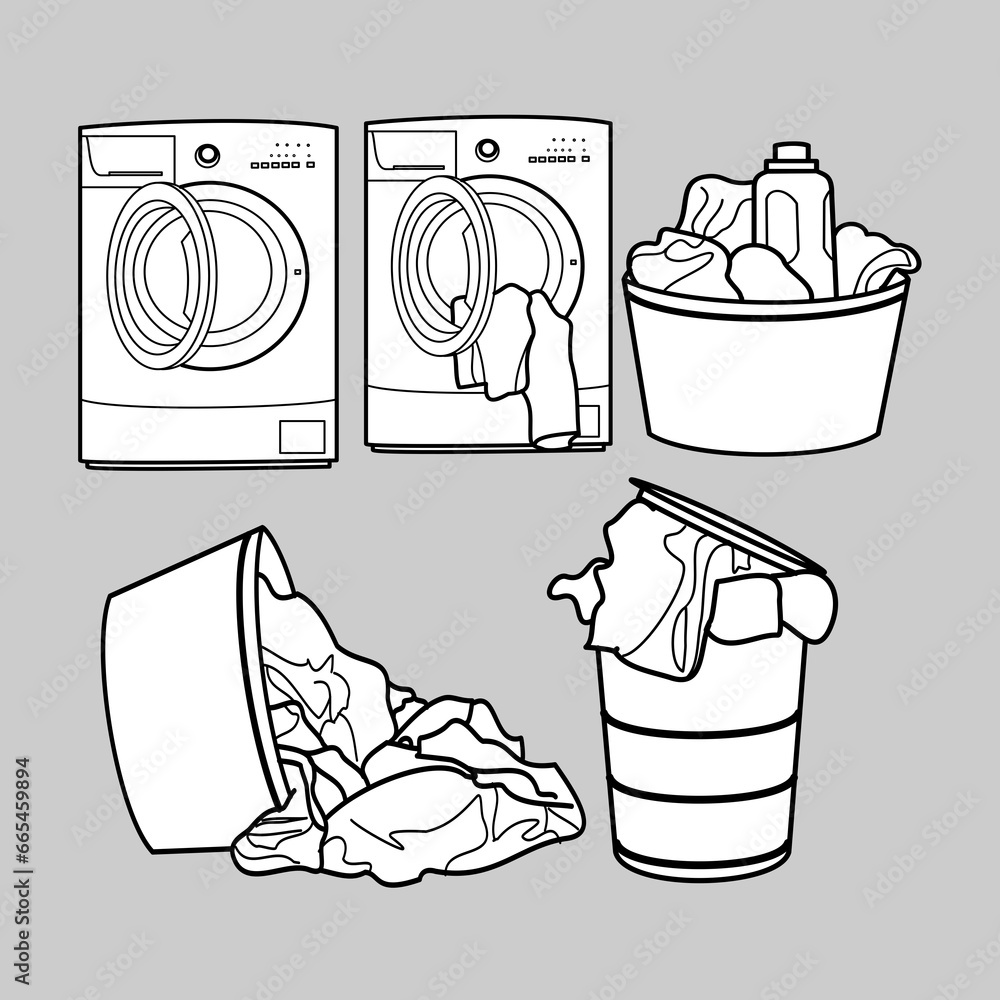 laundry Doodle element coloring page cartoon Illustration Stock Vector ...