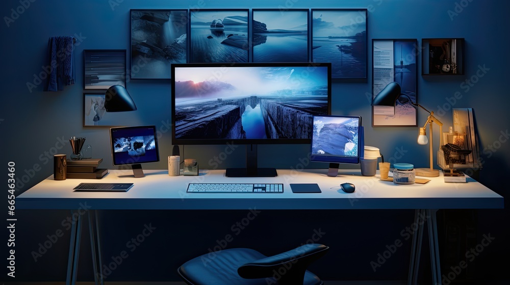 Baltic blue workspace. A creative workspace with blue tones, storage ...
