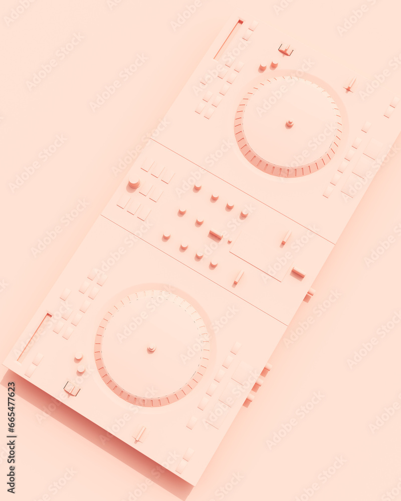 Rose pink DJ decks musical instruments equipment flat lay diagonal ...