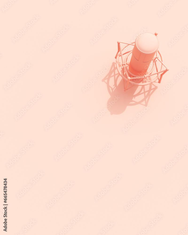 Rose pink microphone musical instruments equipment flat lay diagonal ...