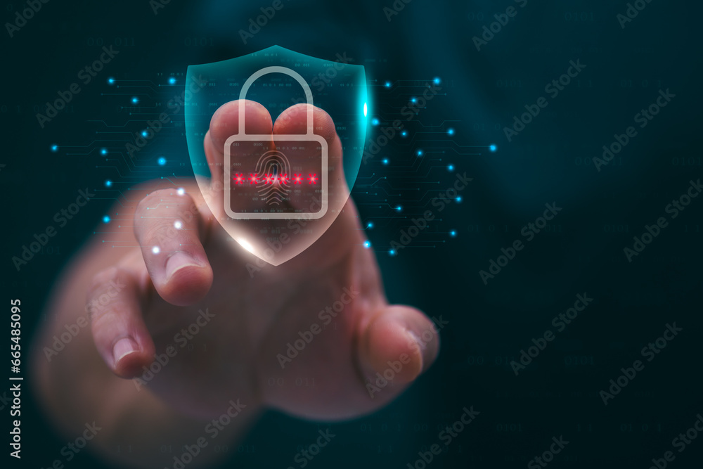 Person showing protection and encryption of password data used in the ...