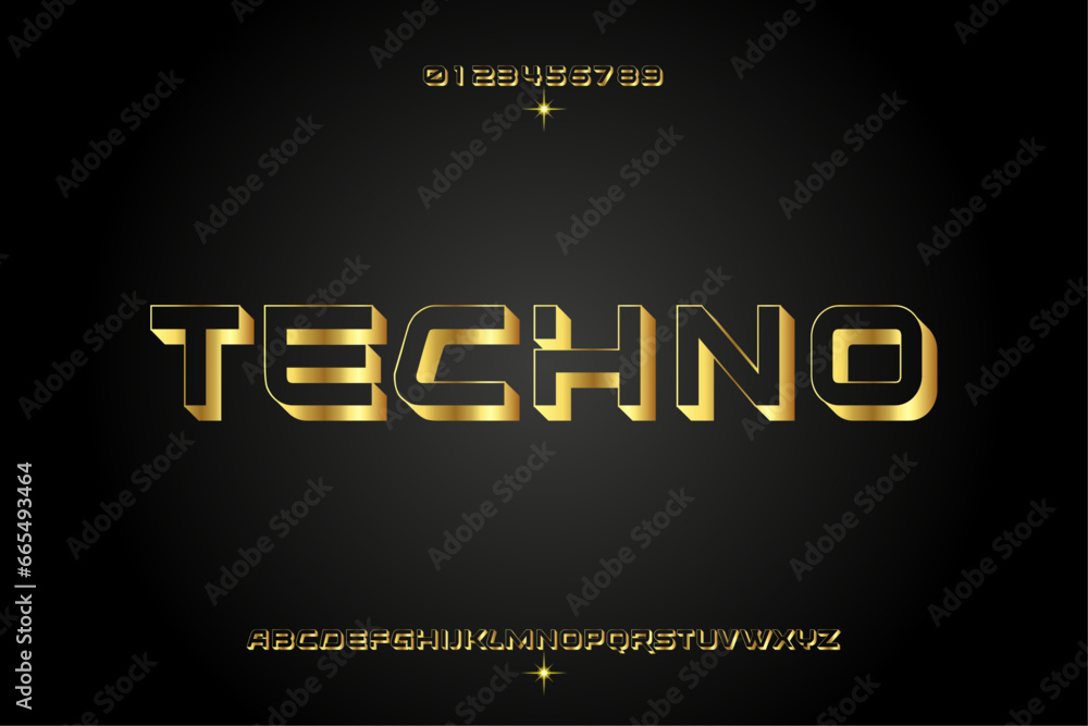 TECHNO, Elegant golden alphabet letters font set. Classic Custom gold ...