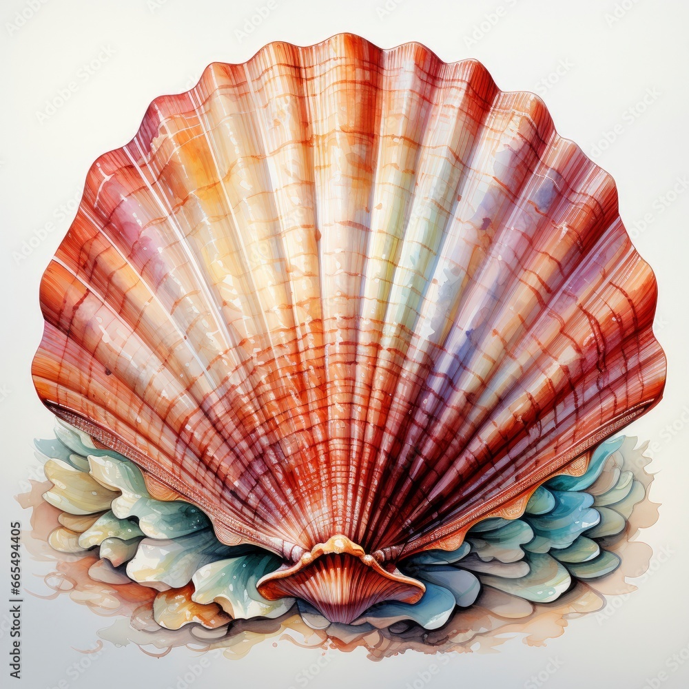 Watercolor Seashell clipart on white background. Stock Illustration ...