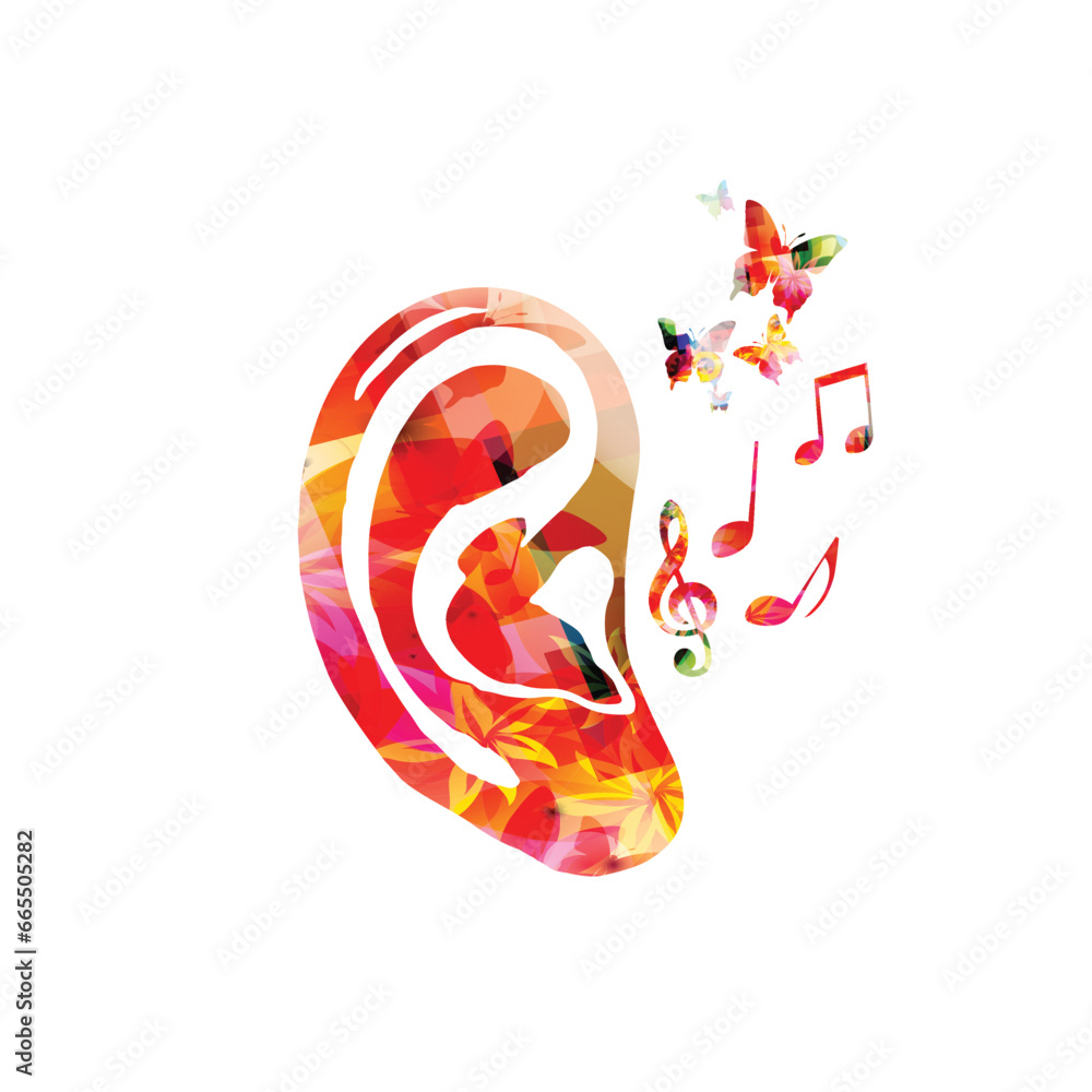 Human ear design with musical notes - vector illustration. Medical ...