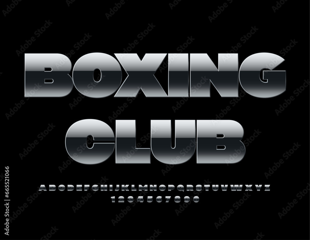 Vector metallic emblem Boxing Club. Dark Silver Font. Modern Alphabet ...