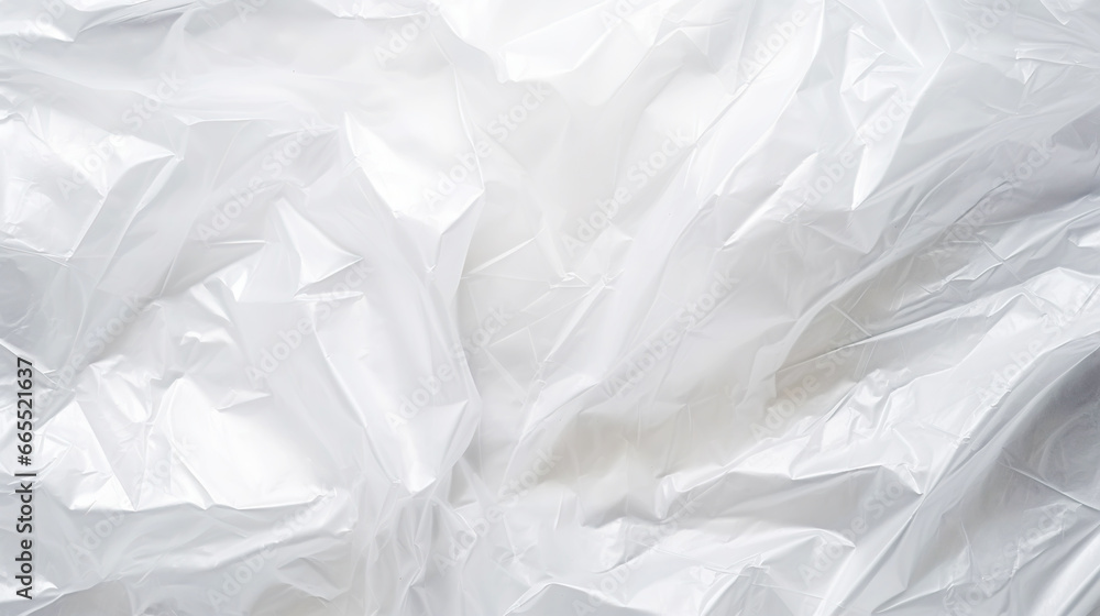 Transparent white glossy wrinkled plastic texture. Crumpled thin ...