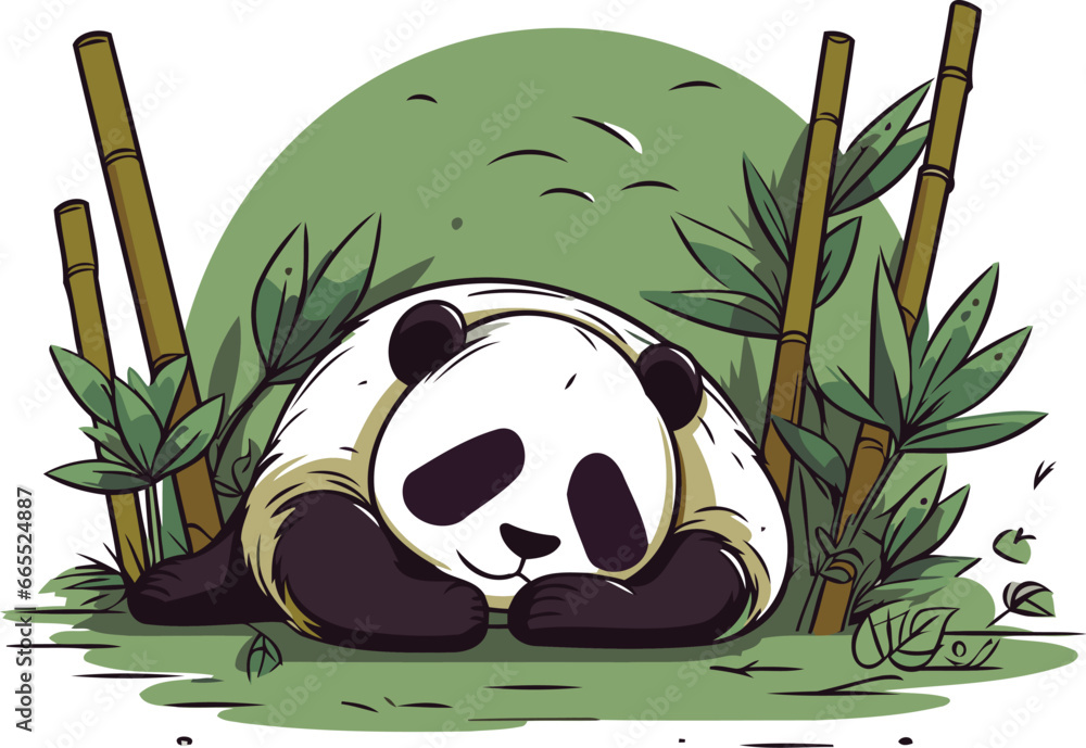 Cute panda sleeping in bamboo forest. Vector cartoon illustration ...