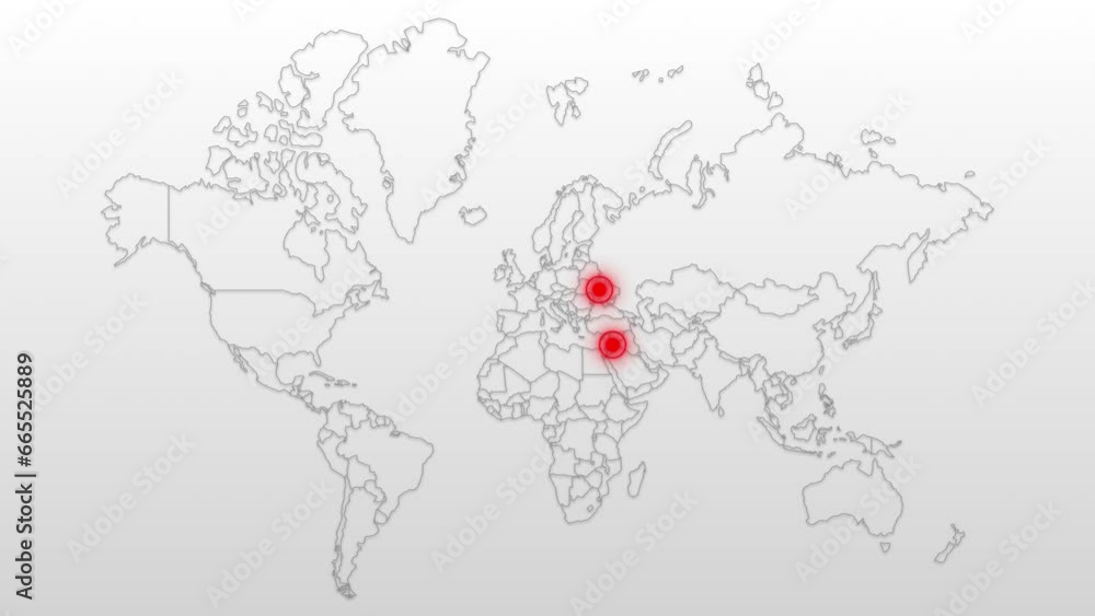 Minimal style World Map Animation. Glowing hot points in Global white ...