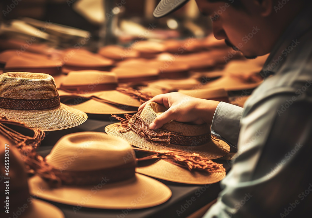 Craftsman making straw hats. Handmade. Traditional crafts. AI generated ...
