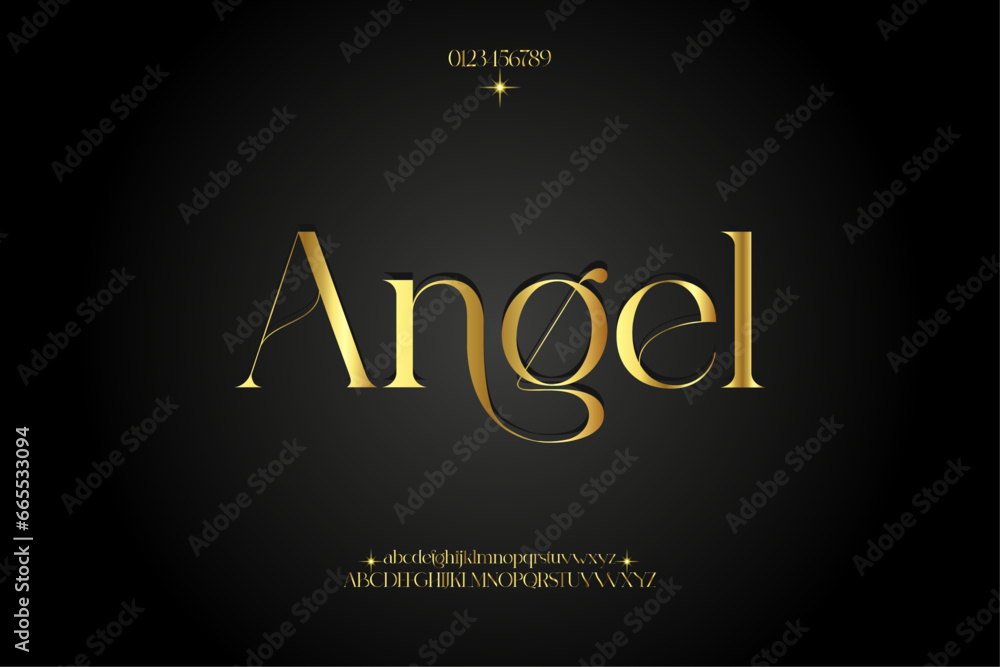 ANGEL, Elegant golden alphabet letters font set. Classic Custom gold ...