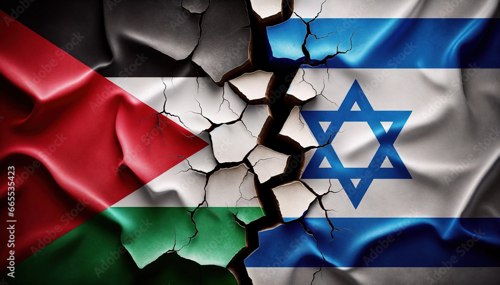 Israel vs Palestine National Flags Grunge Style with Crack. Palestinian ...