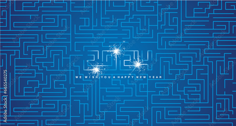 We wish you a Happy New Year 2024 light blue cyberspace high tech ...