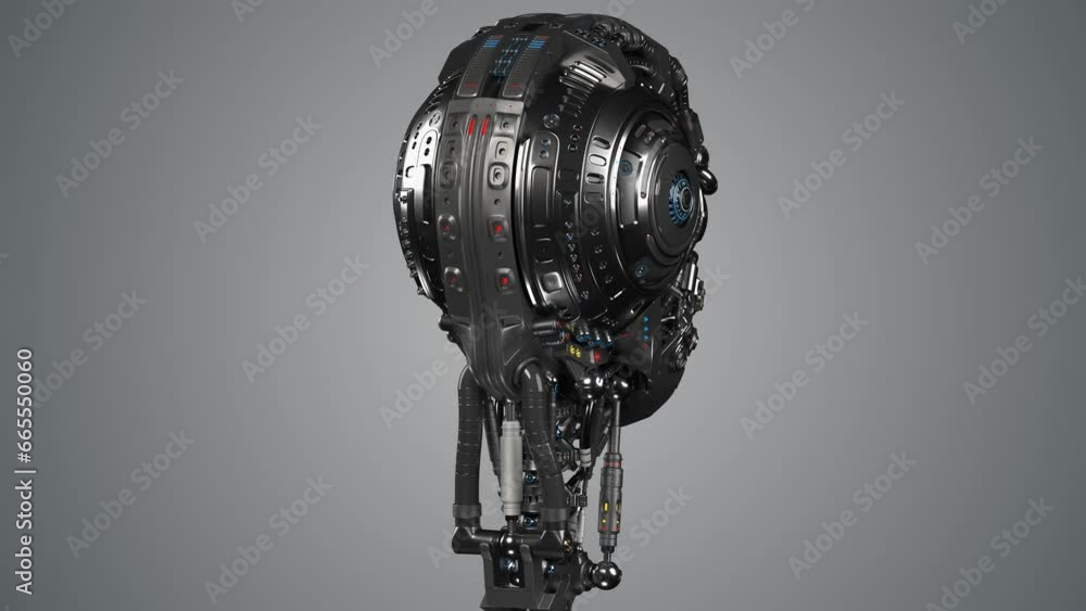 Turntable 360 degree animation of futuristic robot head or very ...