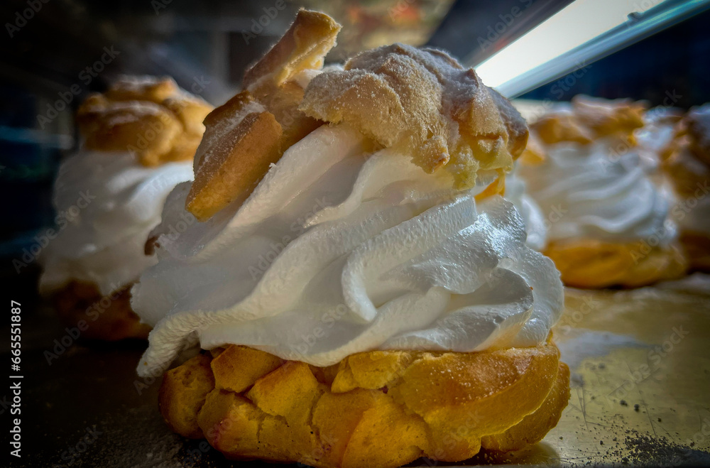 cream puffs. homemade puff pastry with cream, sweet cookies, delicious ...