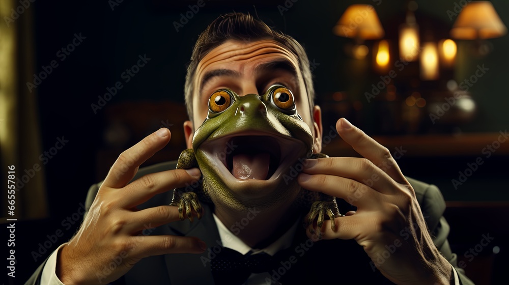 Man having a frog jumping out from his mouth. Made with Generative AI ...