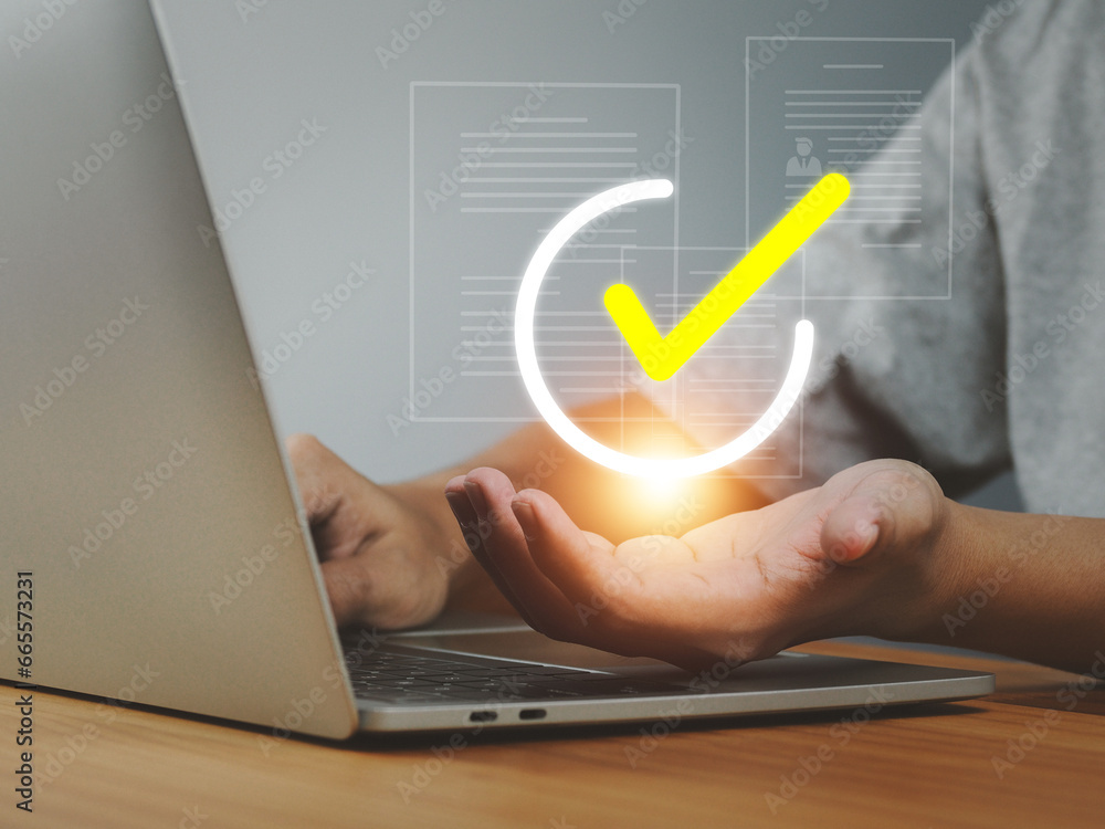 Document verification check mark approval and assurance quality ...