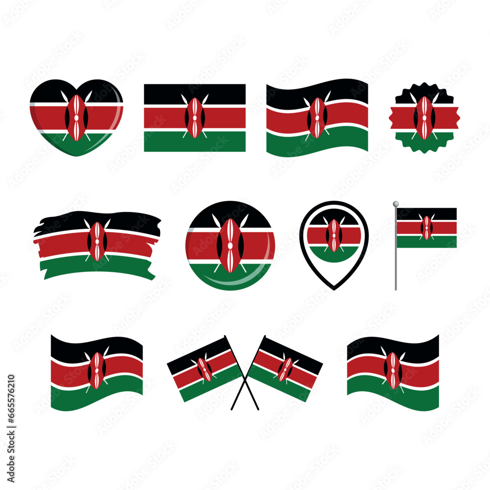 Kenya flag icon set vector isolated on a white background. Kenyan Flag ...