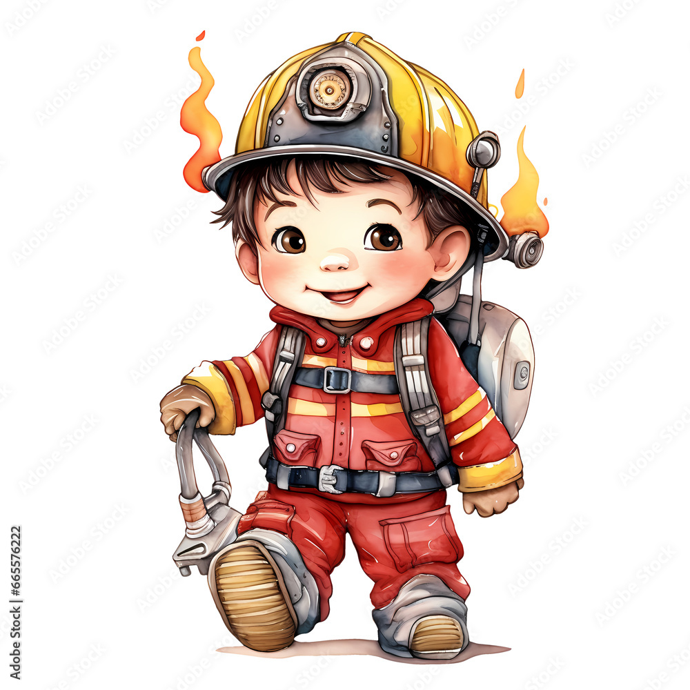 Watercolor Cute Firefighter Clipart Illustration Stock Illustration ...