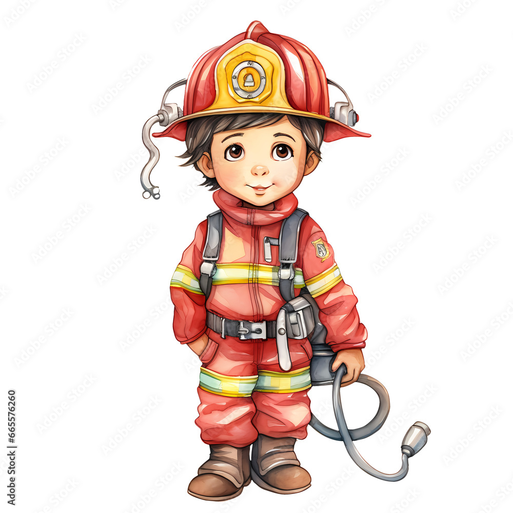 Watercolor Cute Firefighter Clipart Illustration Stock Illustration ...