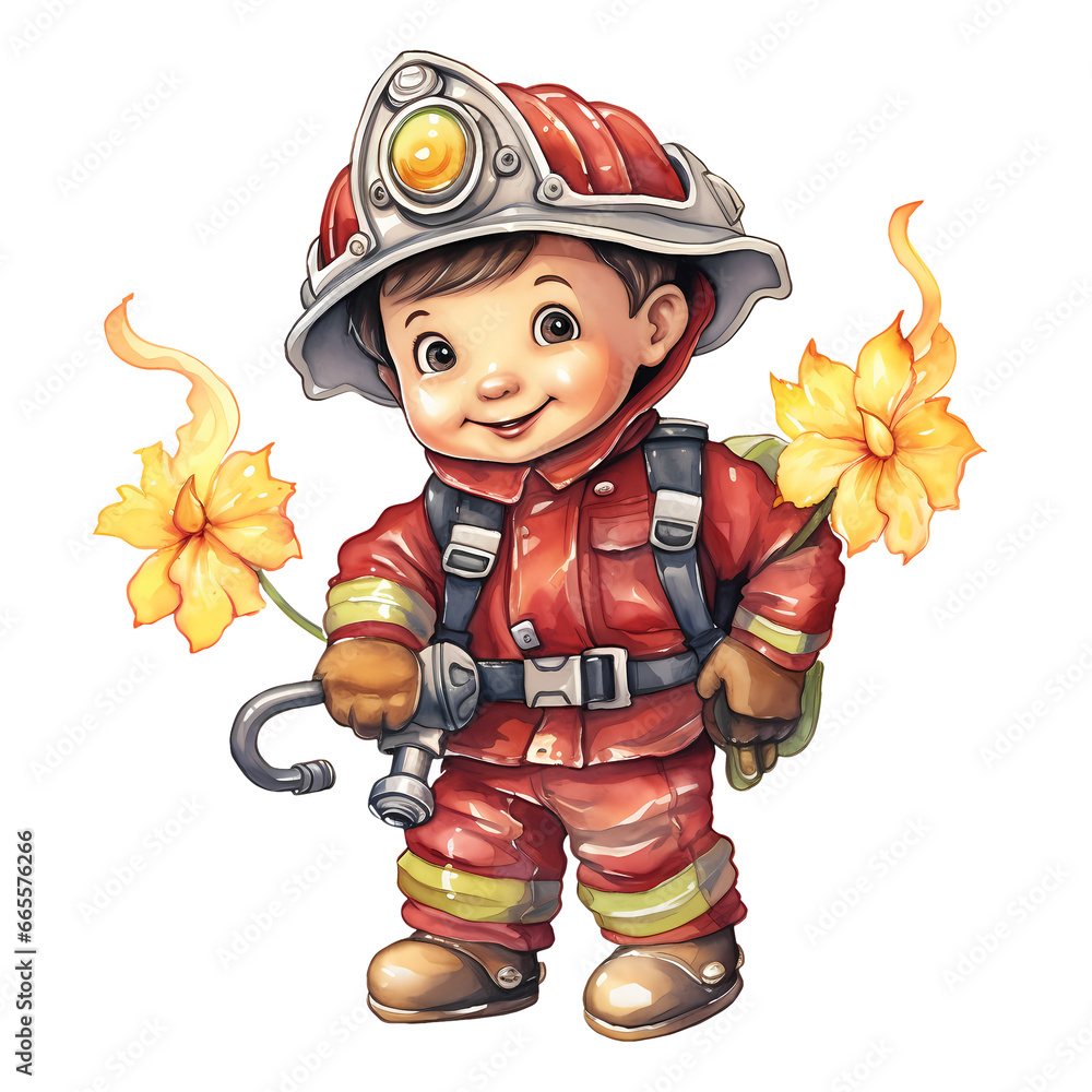 Watercolor Cute Firefighter Clipart Illustration Stock Illustration ...