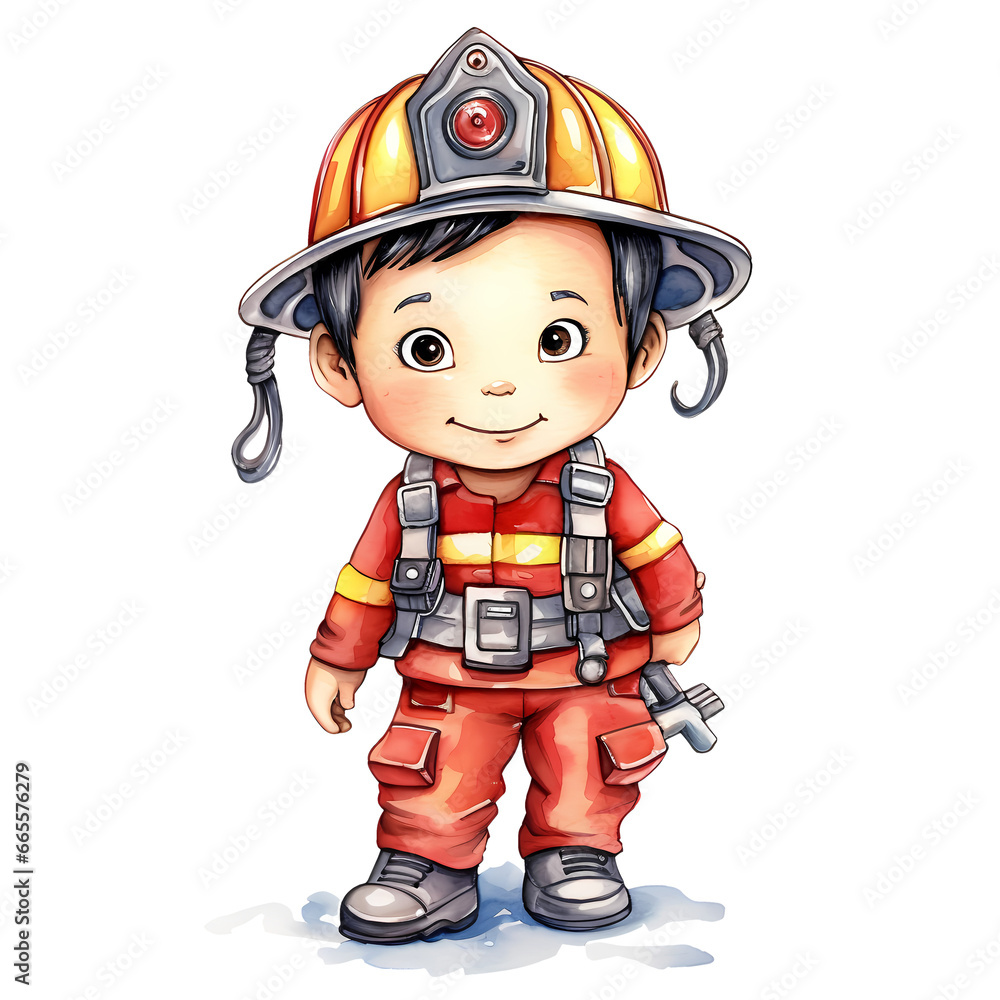 Watercolor Cute Firefighter Clipart Illustration Stock Illustration ...