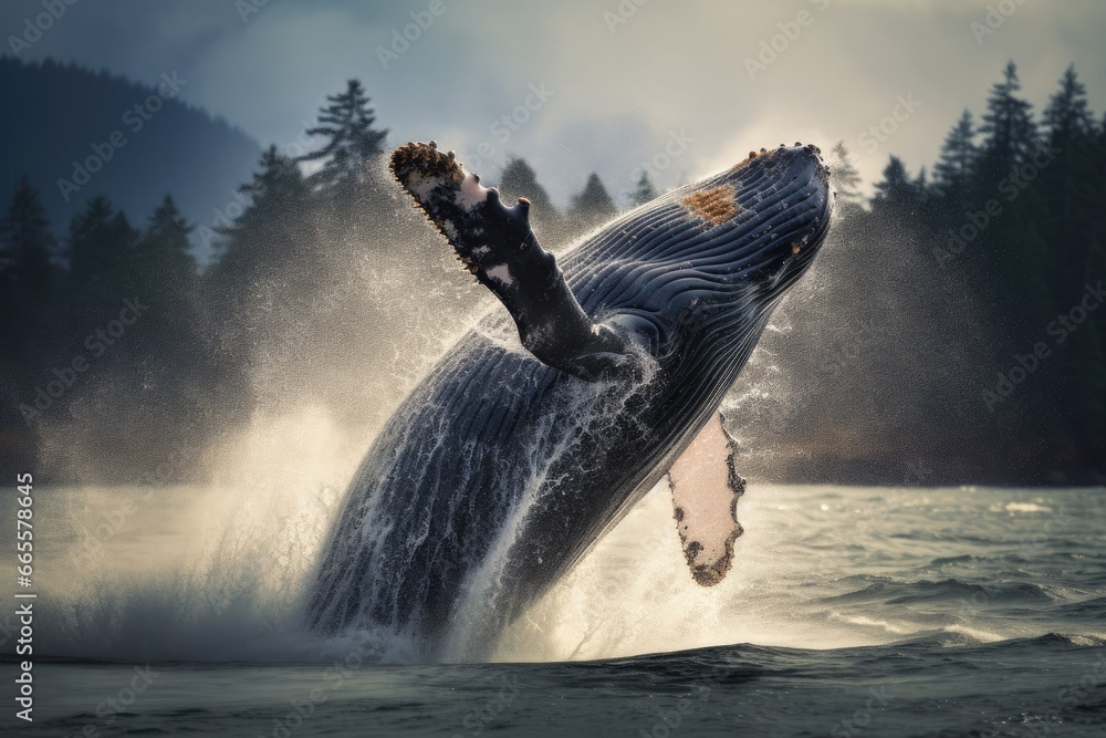 Humpback whale splashing water in the Pacific Ocean, Alaska, Humpback ...