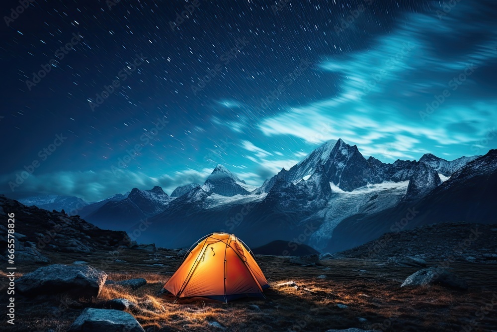Camping in the mountains at night with a view of the Matterhorn ...