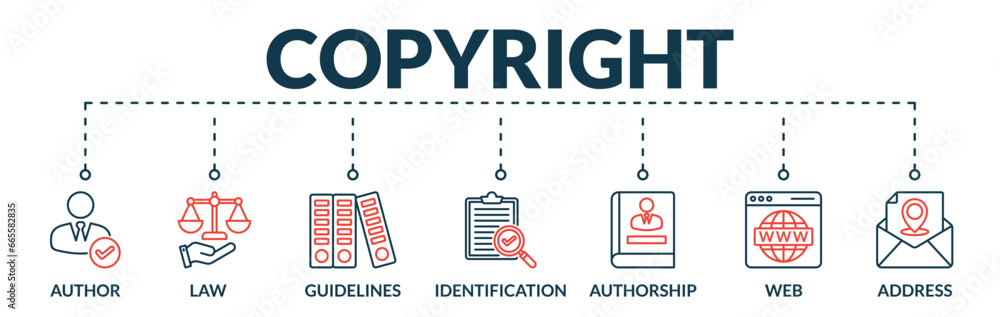 Banner of copyright web vector illustration concept with icons of ...