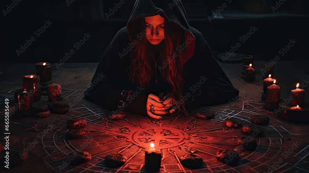 Ritualistic Rune Witch: A witch conducting a sinister ritual, with ...