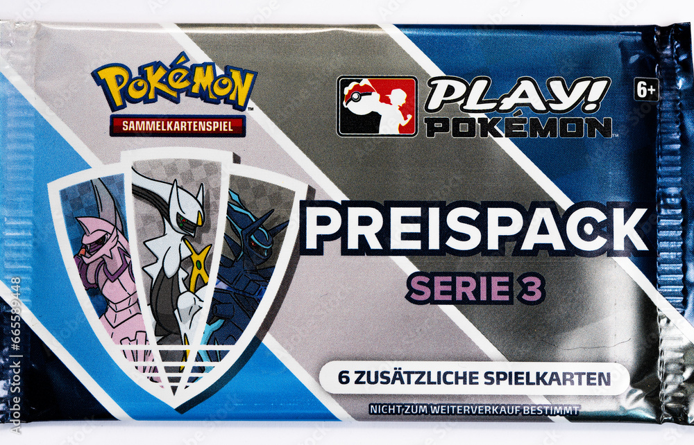 Hamburg, Germany - 10172023: detail photo of a German Play Pokémon ...