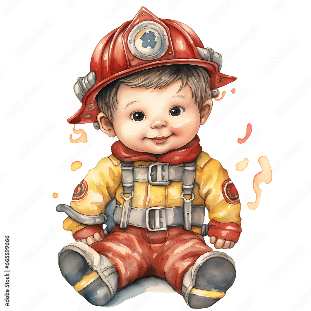 Watercolor Cute Firefighter Clipart Illustration Stock Illustration ...