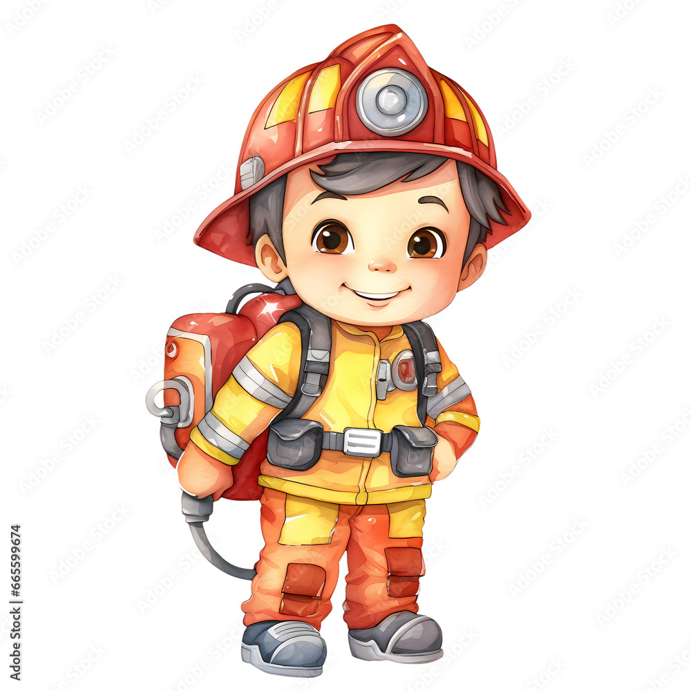 Watercolor Cute Firefighter Clipart Illustration Stock Illustration ...