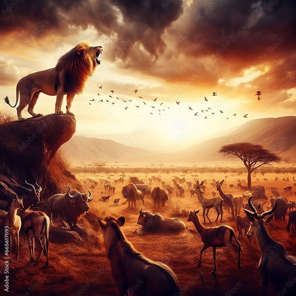 Fondo de pantalla y imagen de león rugiendo en la sabana africana con ...