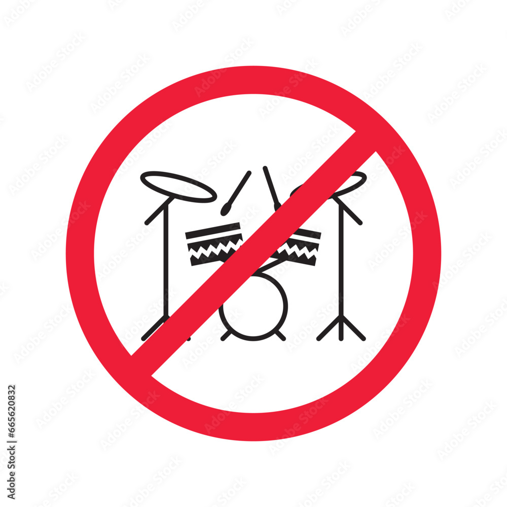 No music icon. Forbidden drums icon. Prohibited drums vector icon ...