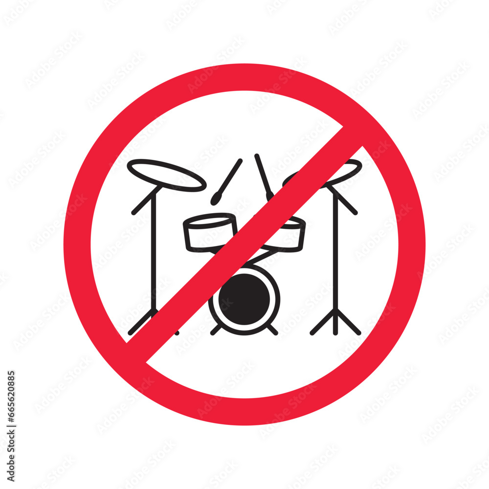 No music icon. Forbidden drums icon. Prohibited drums vector icon ...