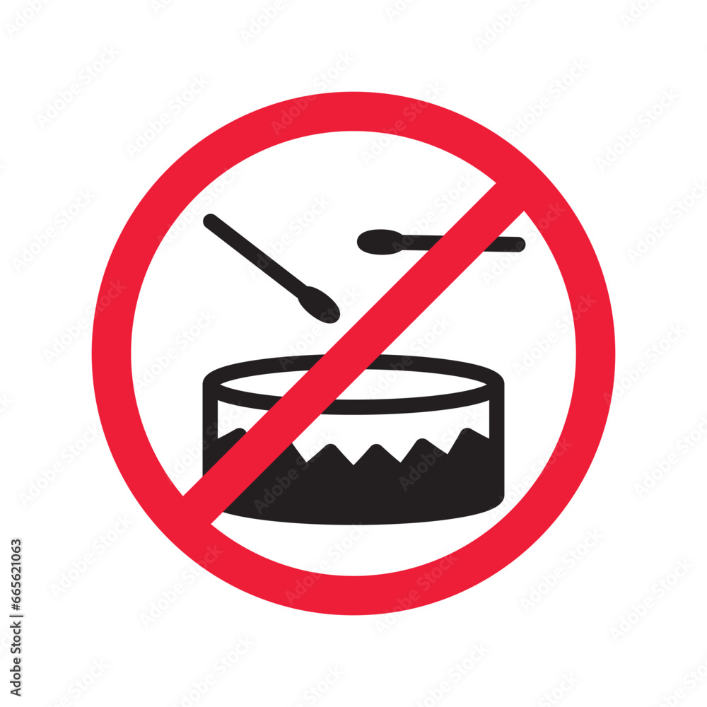 No music icon. Forbidden drums icon. Prohibited drums vector icon ...