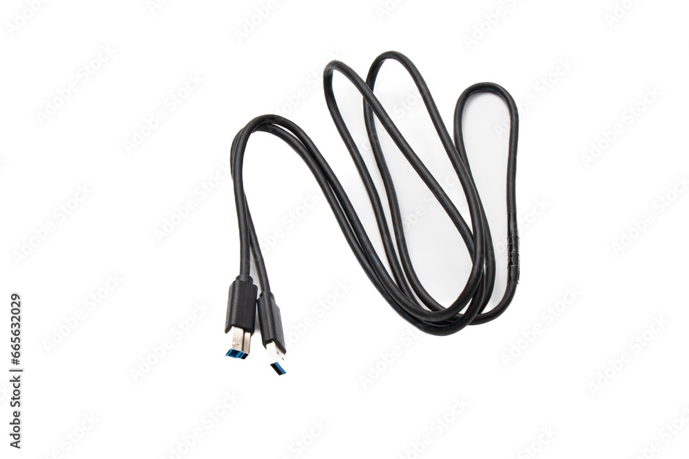 Cable USB Type-A to USB Type-B on white background with blur background ...