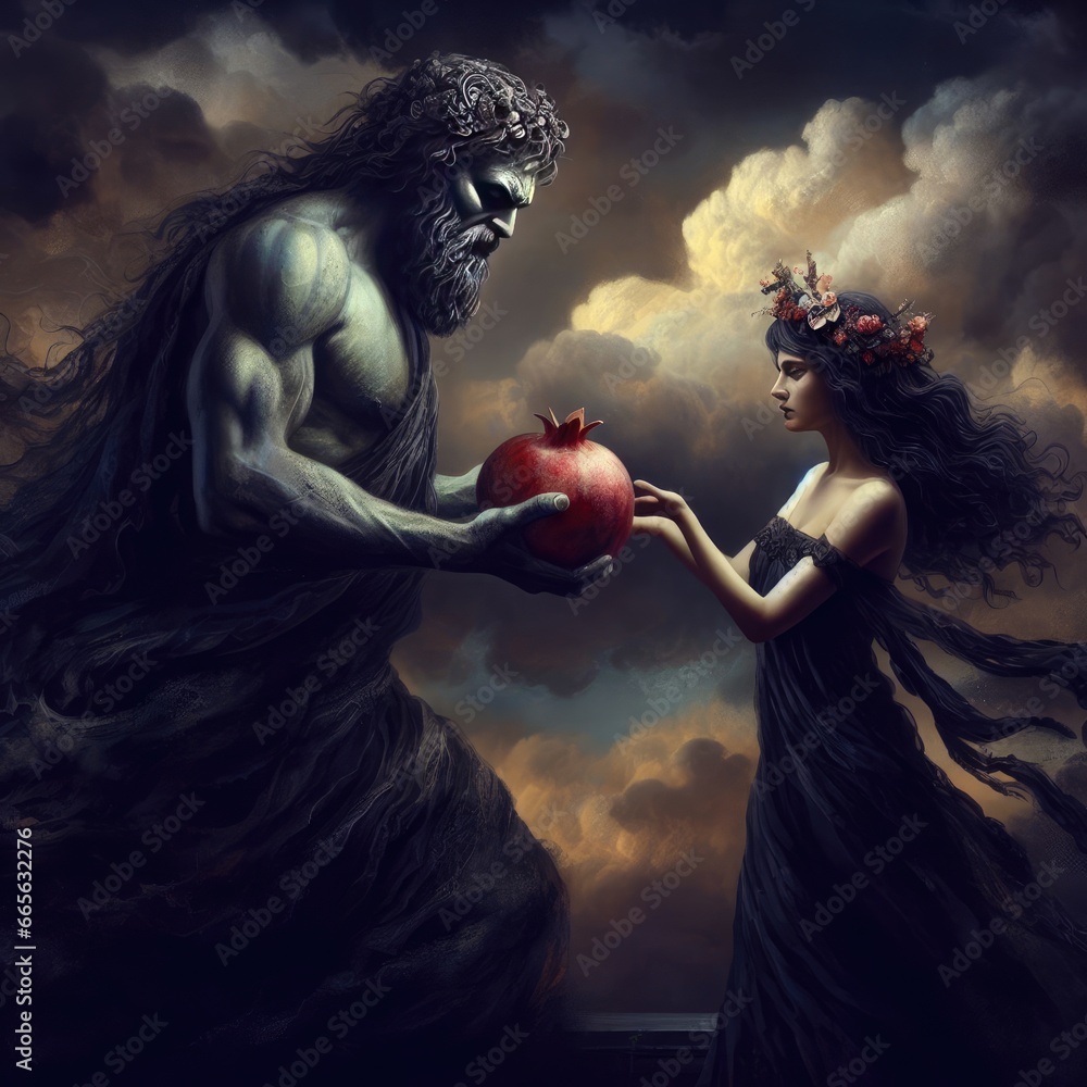 Hades and persephone dark mythology illustration halloween background ...