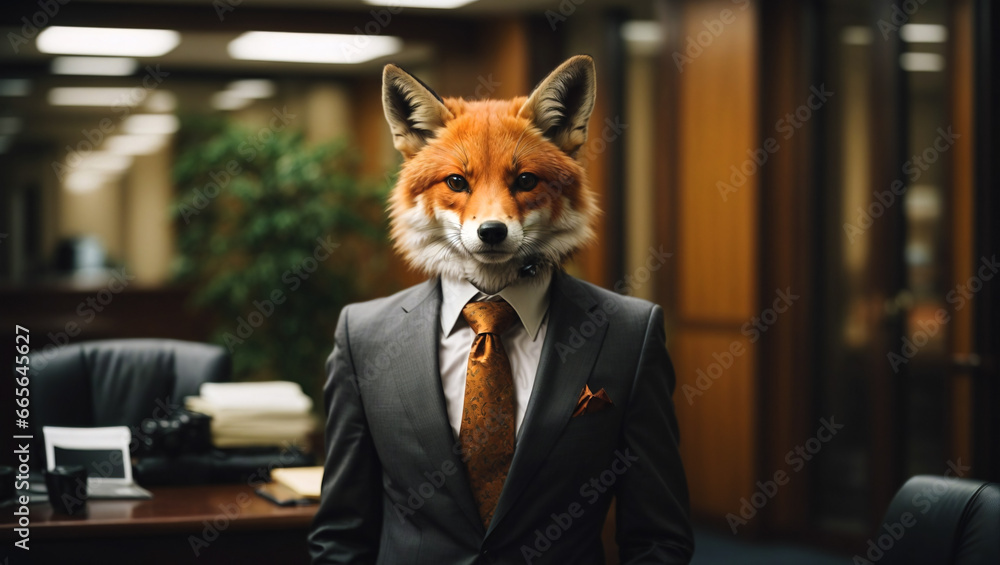 Elegant smart looking lawyer fox in business suit in legal firm office ...