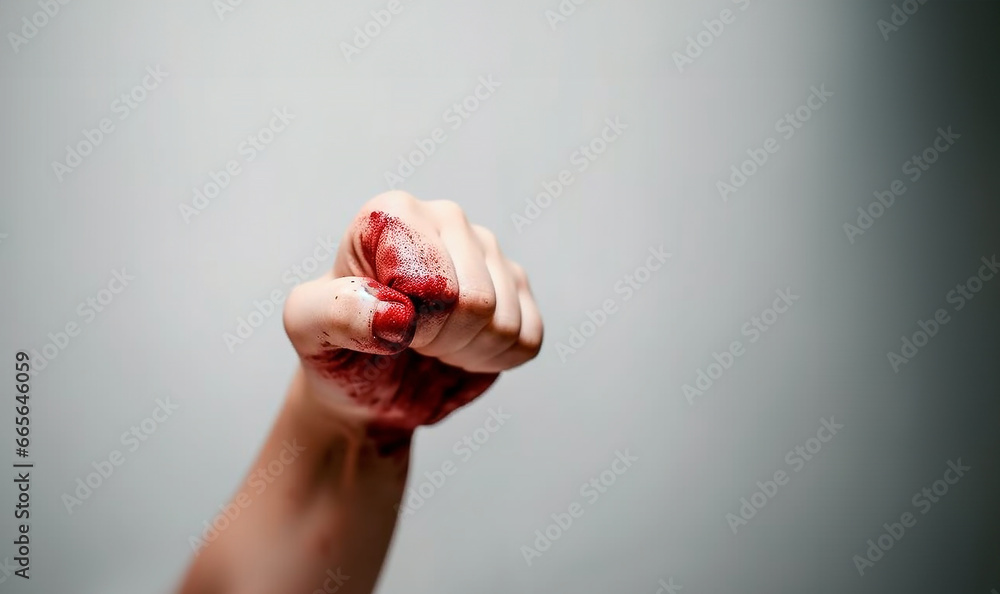 Fists with blood. Fighter. Fist blood. Fighter fighter shows a bloody ...