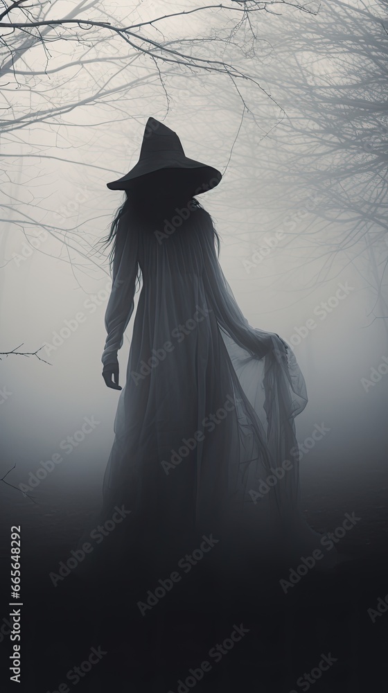 Apparition in the Mist Witch: A witch's figure barely visible through ...