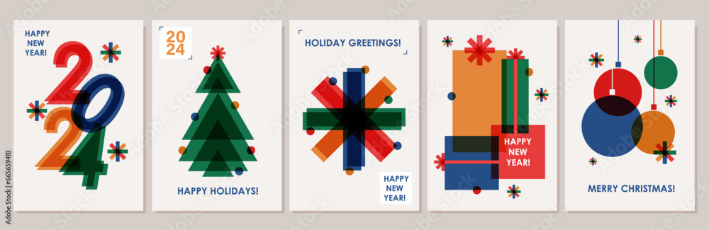 Set of creative colorful cards, flyers, posters for 2024 New Year ...