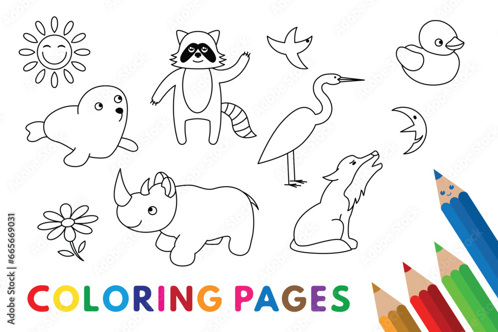 Funny animals coloring book. Vector coloring book pages for children ...
