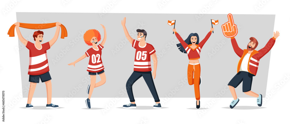 football fans. cartoon supporters group characters soccer sport ...
