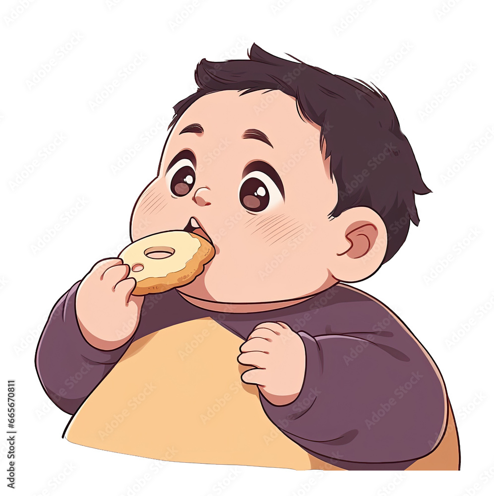 Fat child eating snack cute cartoon on a transparent background Png V1 ...