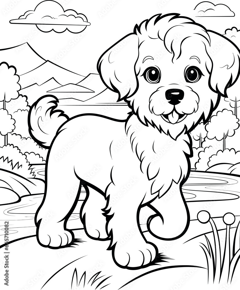 Maltipoo dog coloring page Stock Vector | Adobe Stock