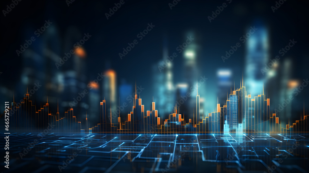 Perspective view of stock market growth, business investing and data ...
