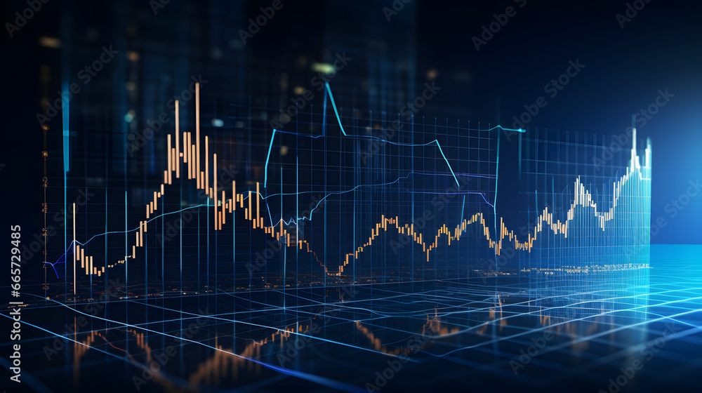 Perspective view of stock market growth, business investing and data ...