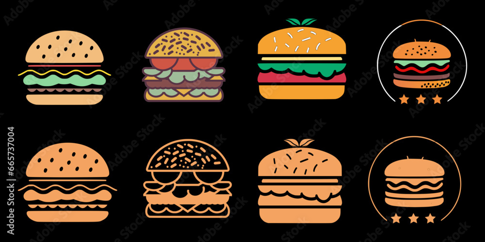 Vetor de Burger logo ideas, Burger brand identity, Burger logo vector ...